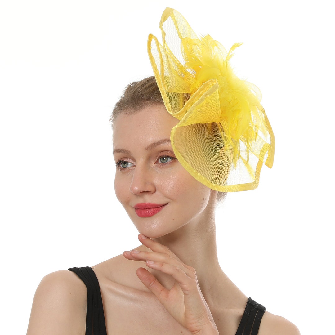 Yellow Color Fascinator Hat for Women Tea Party Wedding Kenturky Derby ...