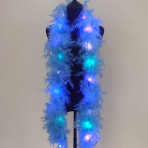 Baby Blue W/ Colorful LED Lights 55 Gram Chandelle Feather Boa, 2 Yard ...