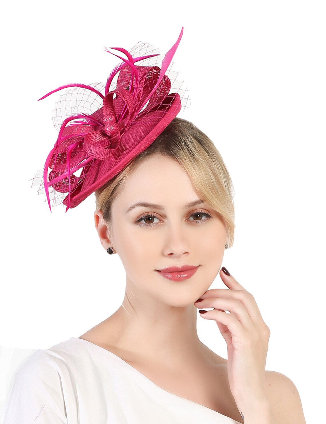 Hot Pink Color Fascinator Hat for Women Tea Party Wedding - Etsy