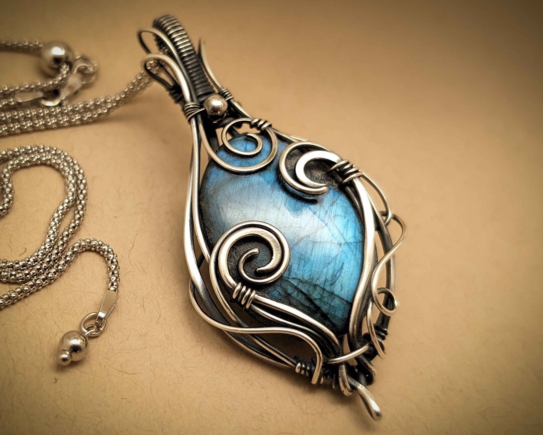 Large Stone Pendant Necklace Silver Gemstone Jewelry Gift for Wife ...