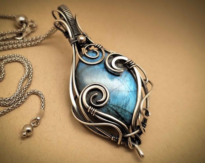 Large Stone Pendant Necklace Silver Gemstone Jewelry Gift for Wife ...