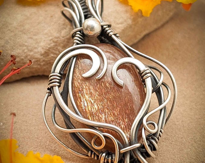 Sunstone Natural Stone Pendant Necklace Silver Gemstone Jewelry Gift ...