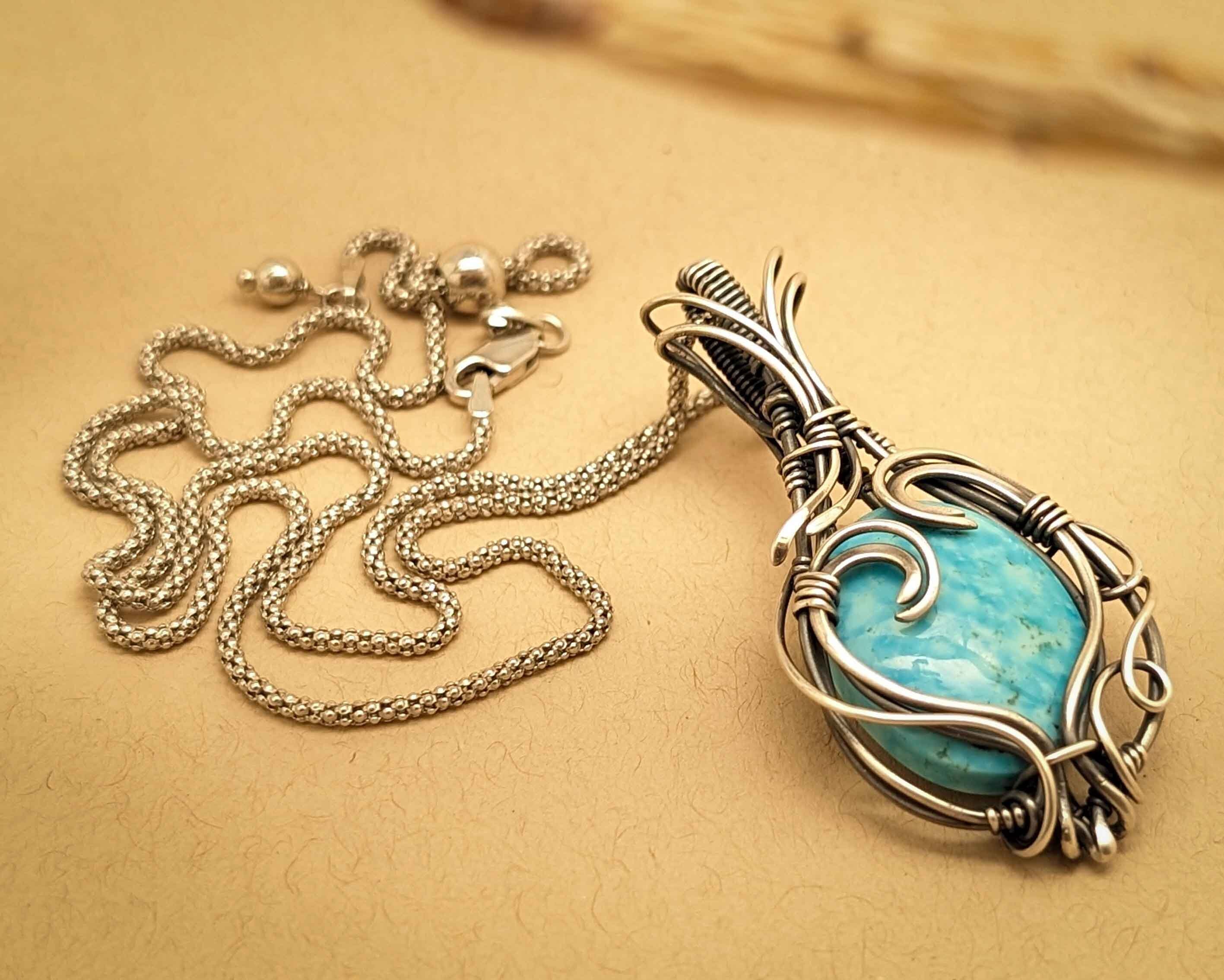 Large Stone Pendant Necklace Silver Gemstone Jewelry Gift for Wife ...