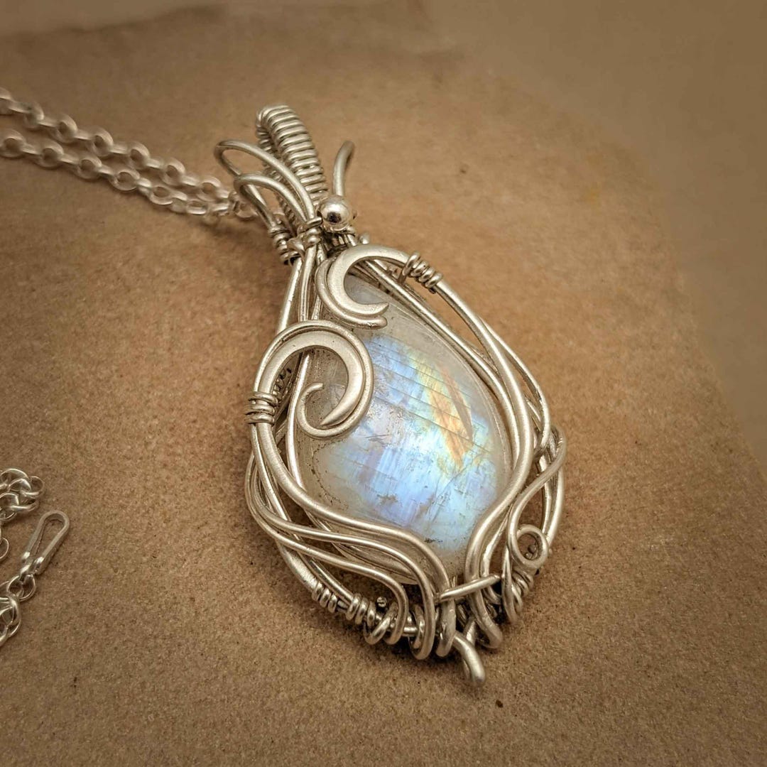 Large Moonstone Pendant Necklace .925 Silver Gemstone Jewelry Gift for ...