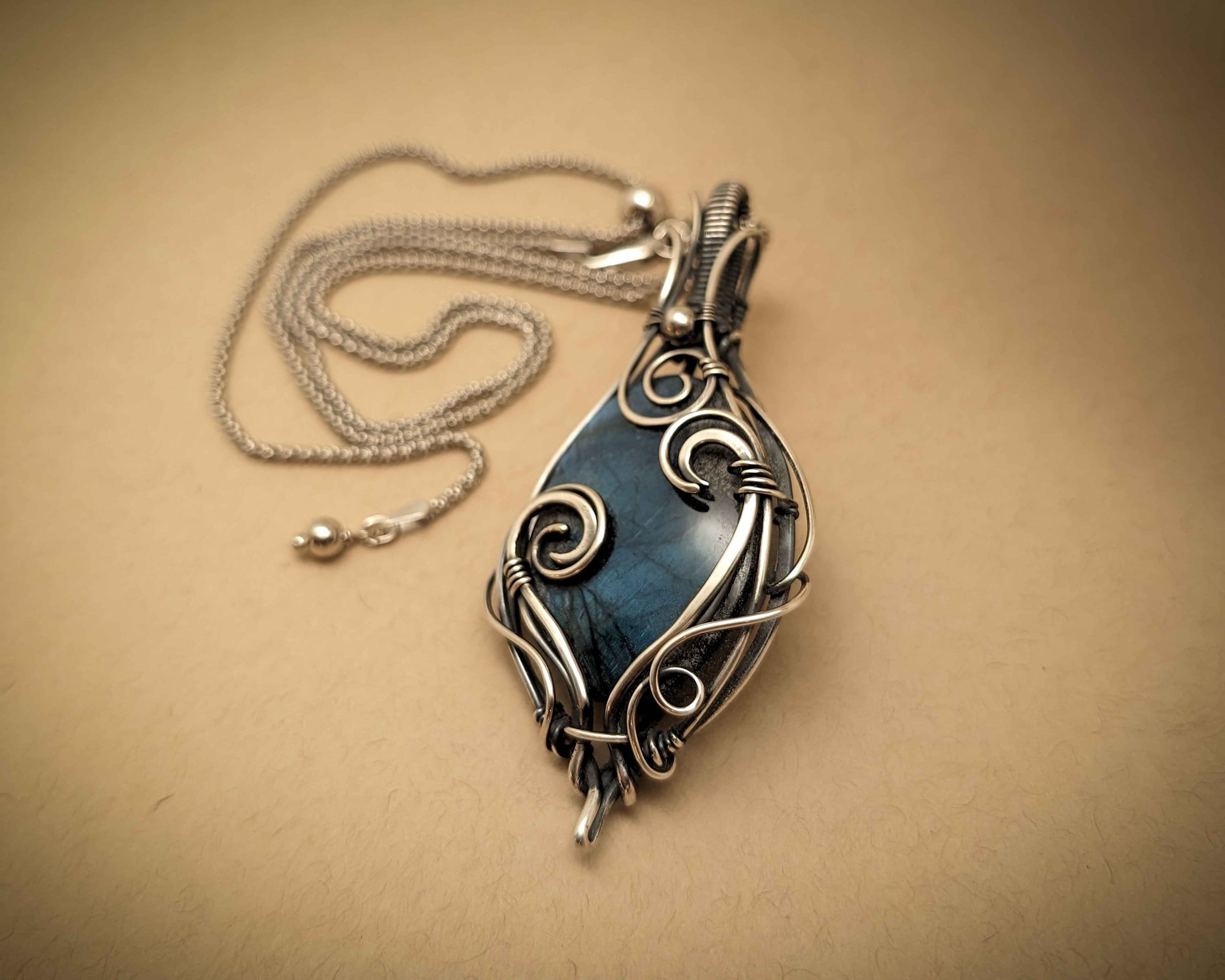 Large Stone Pendant Necklace Silver Gemstone Jewelry Gift for Wife ...