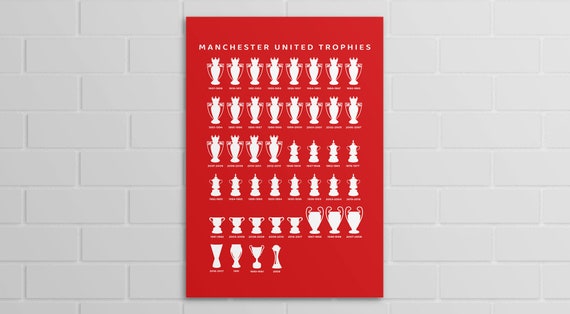 Man United Trophies A5 A4 A3 Poster or Print | Etsy