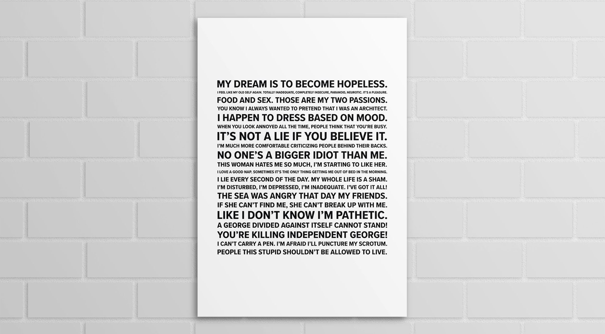 George Costanza Quotes Seinfeld A5 A4 A3 Poster Or Print Etsy