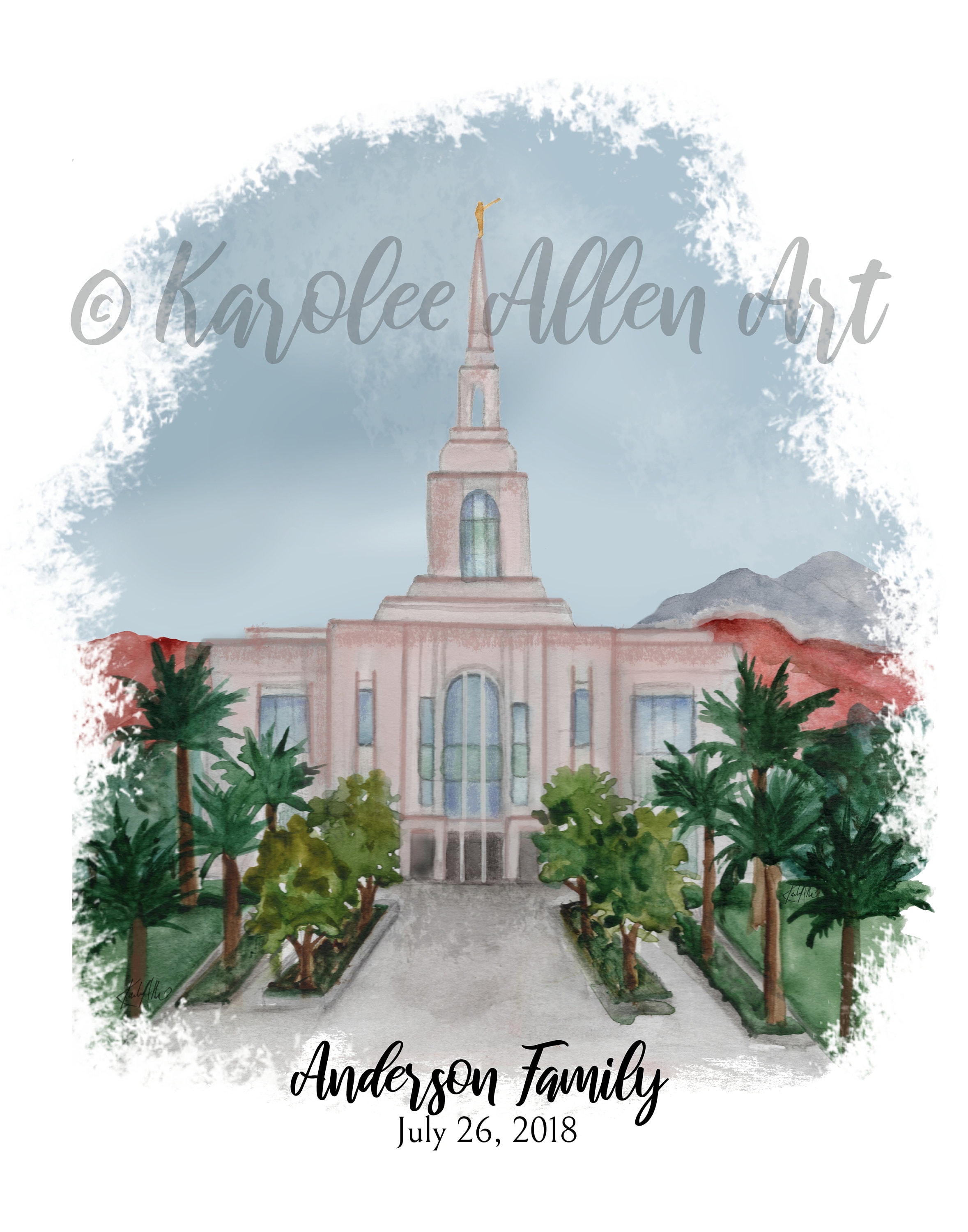 Red Cliffs Utah Temple Watercolor, Digital Download - Etsy