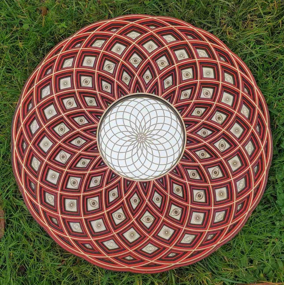 Torus Yantra Mirror in Wood – Sacred Geometry – Feng Shui Decoration ...