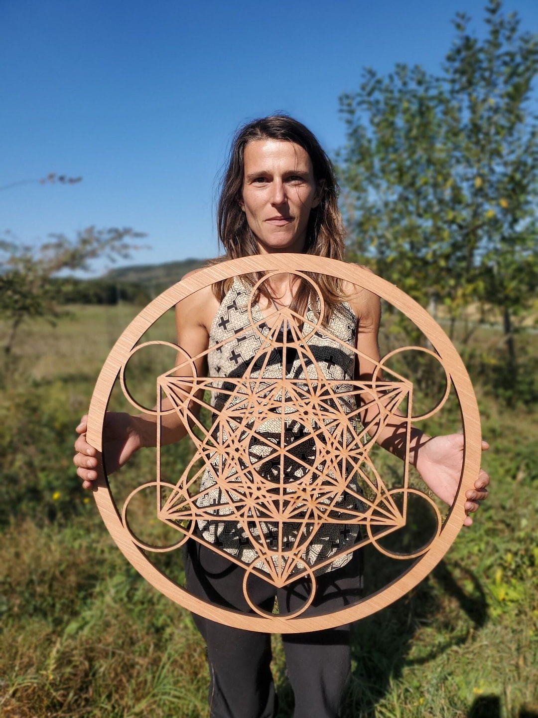 Large Wooden Metatron Cube 60cm - Sacred Geometry Wall Decoration ...