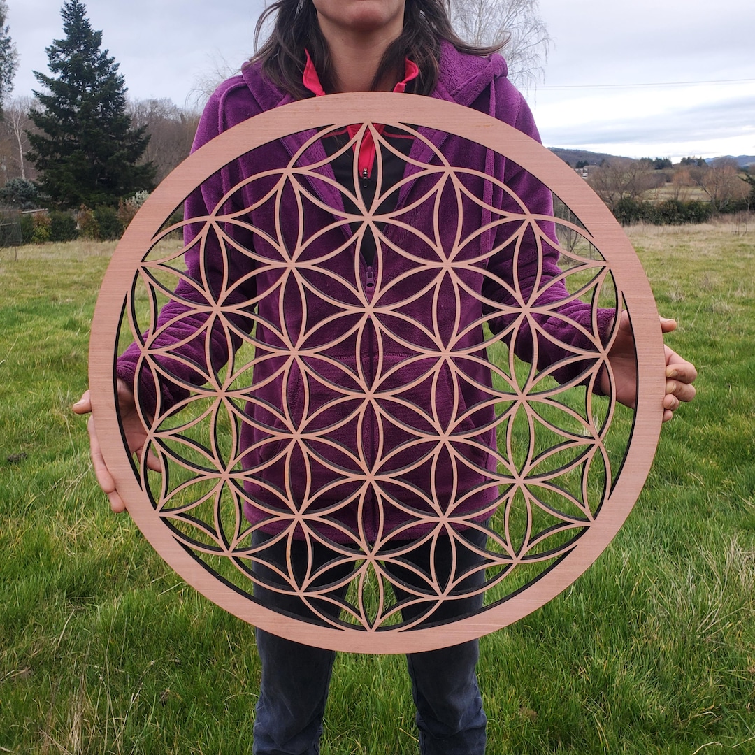 Large Wooden Flower of Life 60 Cm - Sacred Geometry Wall Art ...