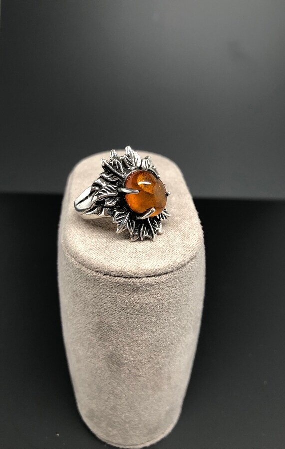 Vintage Autumn Silver Ring with Orange Carnelian Stone - Gem
