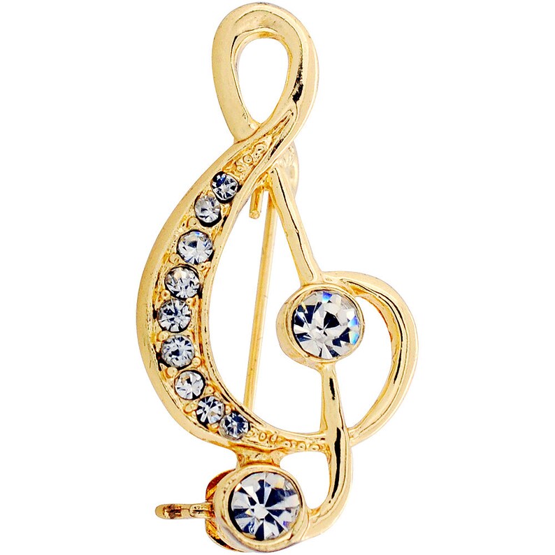 Golden Music Note Crystal Brooch Pin - Etsy