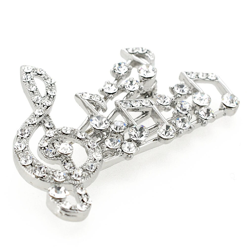 Silver Chrome Music Note Crystal Pin Brooch - Etsy