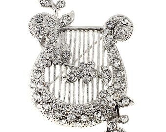 Silver Chrome Music Note Crystal Pin Brooch | Etsy