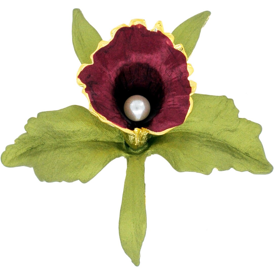 Green Dark Red Orchid Flower Brooch Pin - Etsy