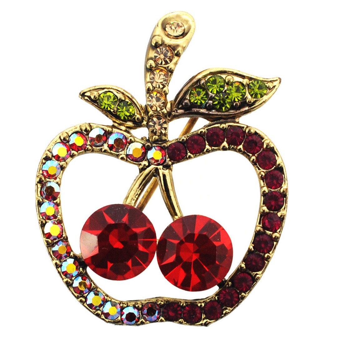 Multi Ruby Red Apple Crystal Fruit Pin Brooch - Etsy