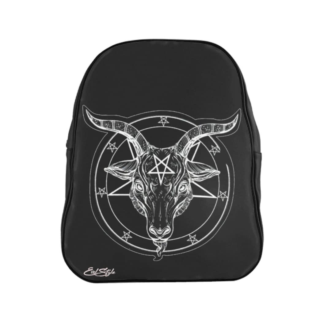 Baphomet Penatgram Black Leather School Backpack - Etsy