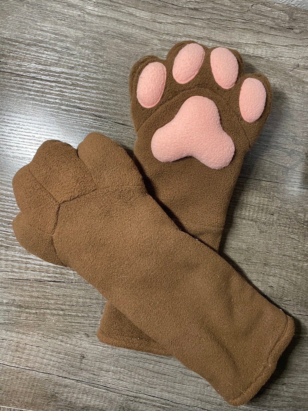 Chocolate Brown Fleece Kigurumi Mitten Paws With Pink Pawpads Soft and ...