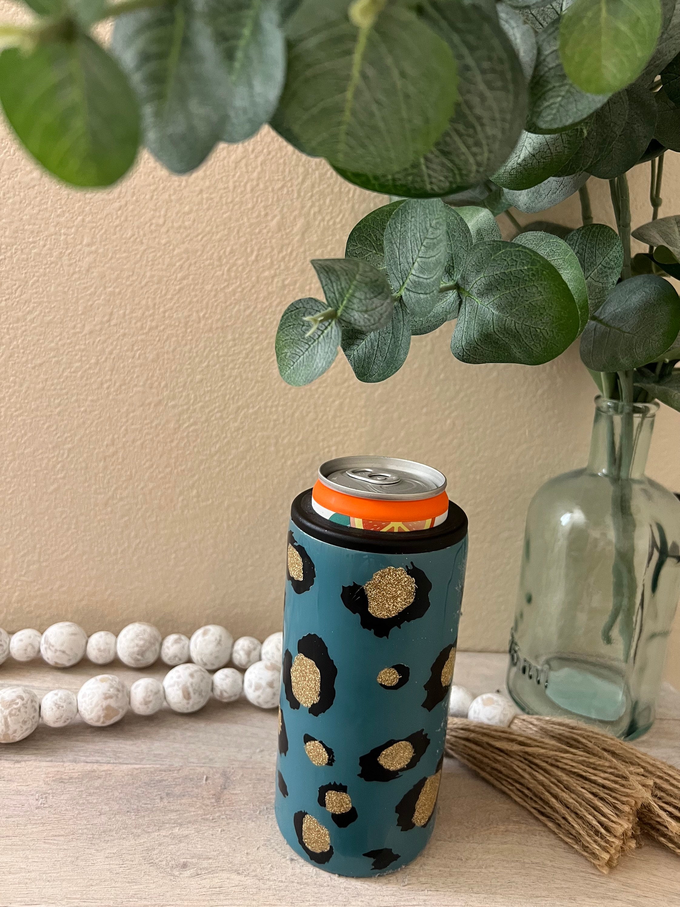 Teal Leopard Print Cooler Skinny Can Koozie - Etsy