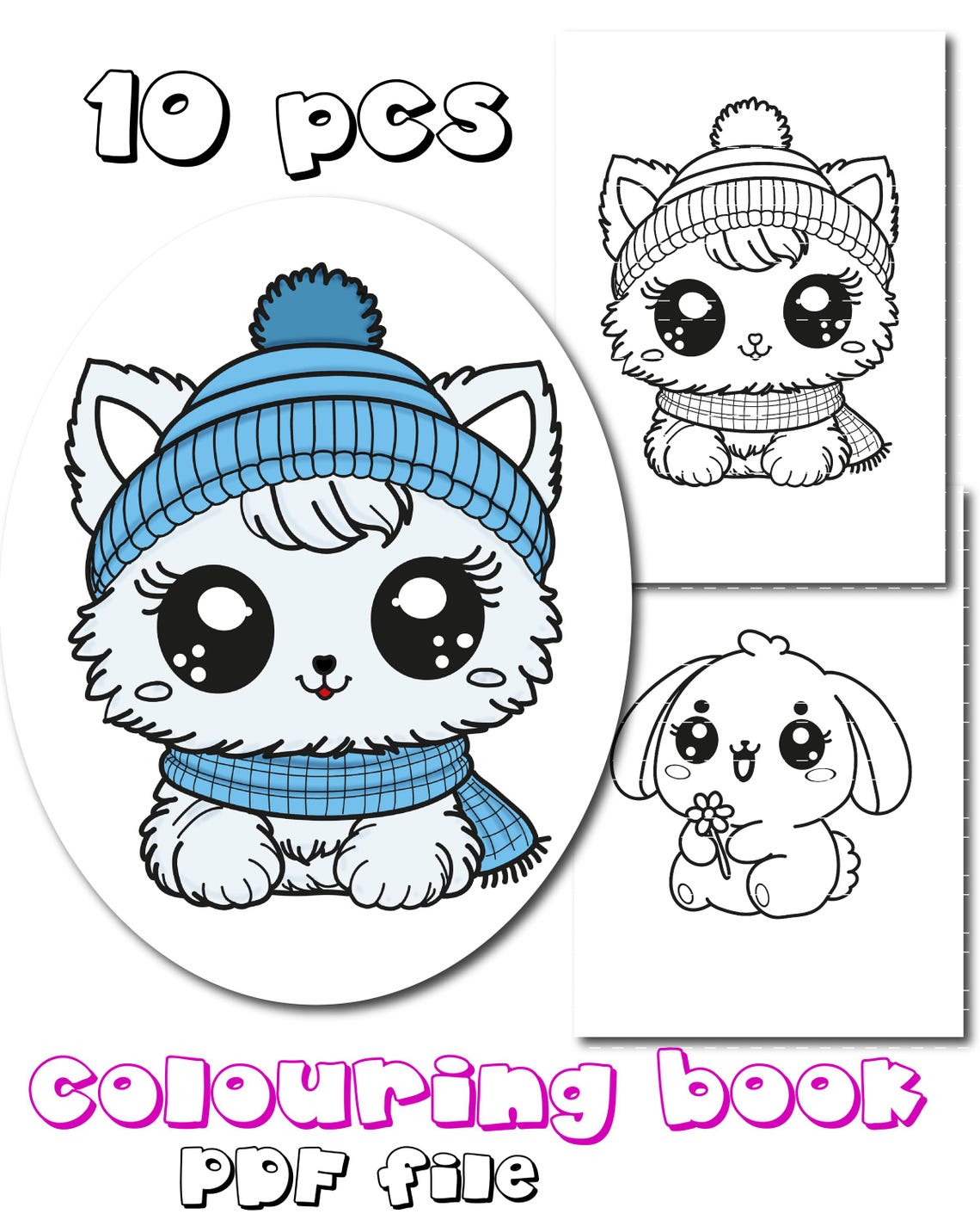 Kawaii Cute Animal Coloring 10 Pages Fun and Relaxing Printable ...