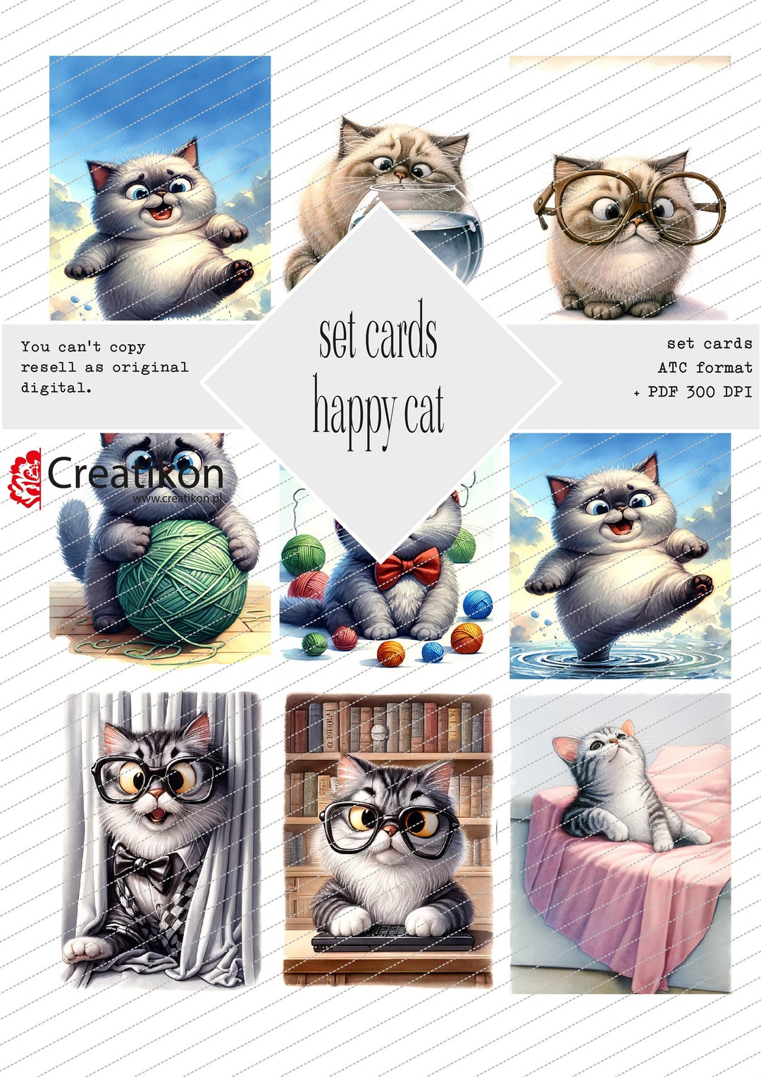Happy Cat Clipart Set ATC 32 File JPG Digital Print - Etsy