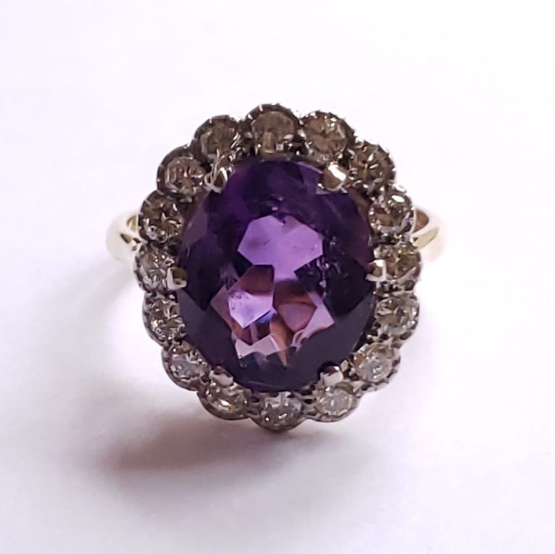 Amethyst and Diamond Ring - Etsy