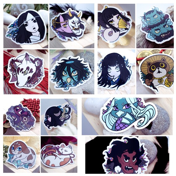 Yokai Glitter Stickers | Etsy