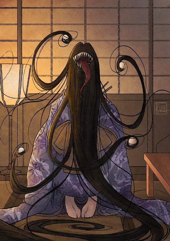 Futakuchi Onna Yokai Print | Etsy