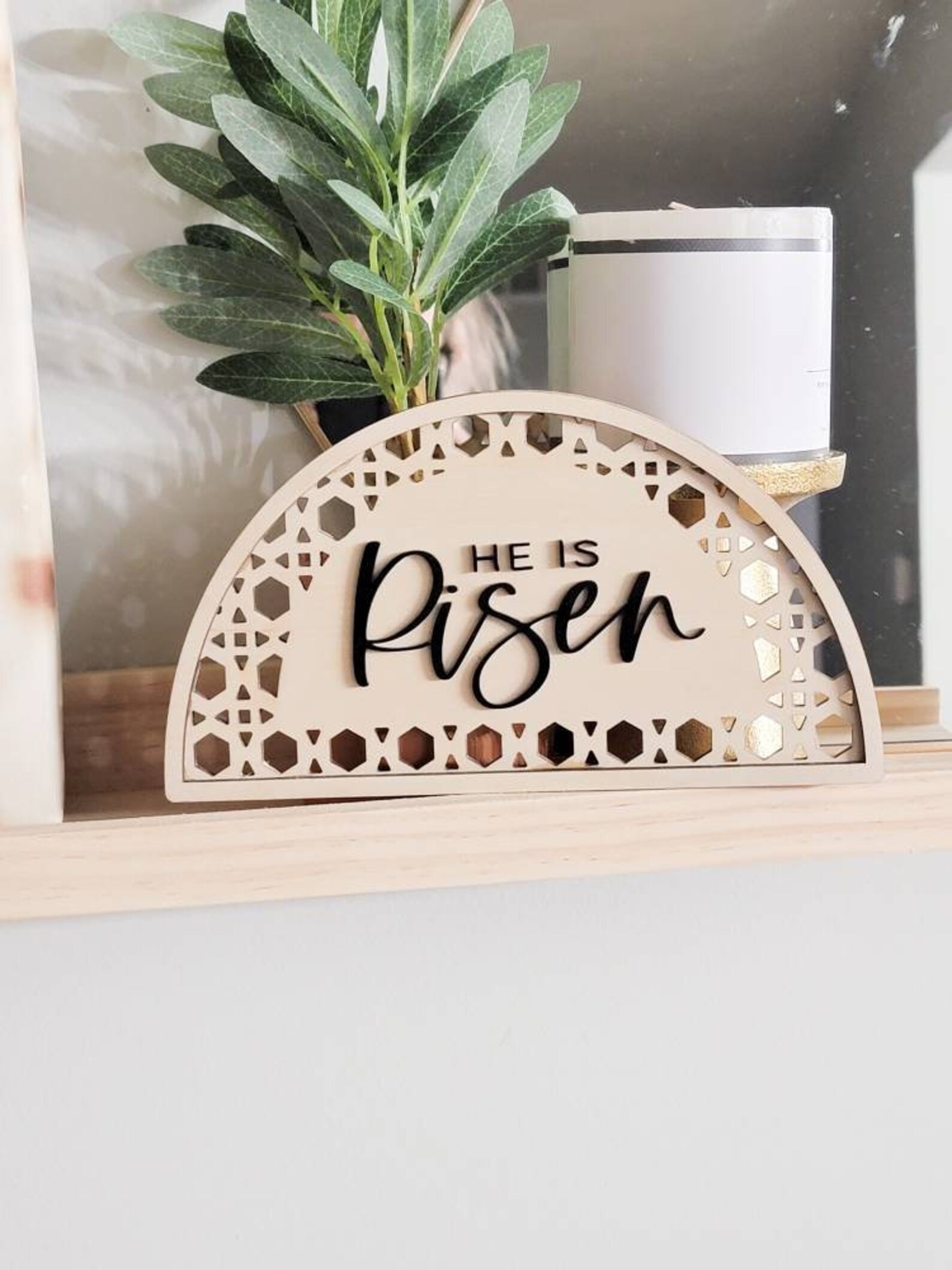 He is Risen Boho Rattan Wood and Acrylic Sign/ Jesus Easter / - Etsy
