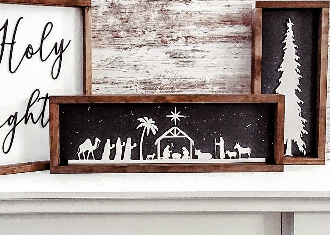 3D Nativity Scene With Starry Night Wood Sign/ Farmhouse Chirstmas Sign ...