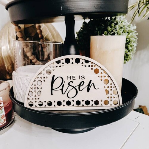 He is Risen Boho Rattan Wood and Acrylic Sign/ Jesus Easter / - Etsy
