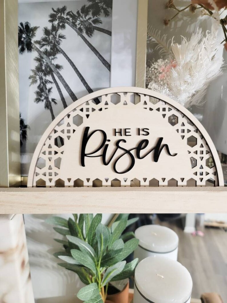 He is Risen Boho Rattan Wood and Acrylic Sign/ Jesus Easter / - Etsy