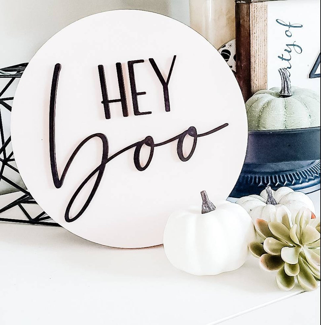 Hey Boo Halloween 3D Circle Wood Sign/ Fall Decor/ Halloween Sign/ Fall ...