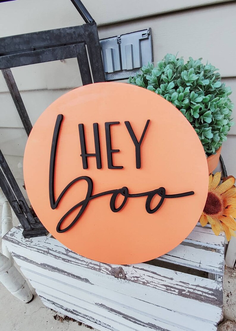 Hey Boo Halloween 3D Circle Wood Sign/ Fall Decor/ Halloween | Etsy