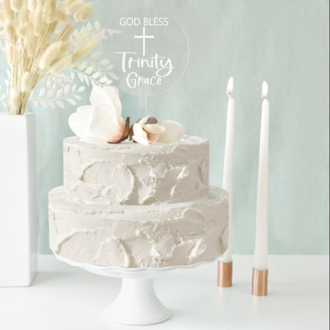Baptism Acrylic Cake Topper 5 God Bless Cake Topper Baby Dedication ...