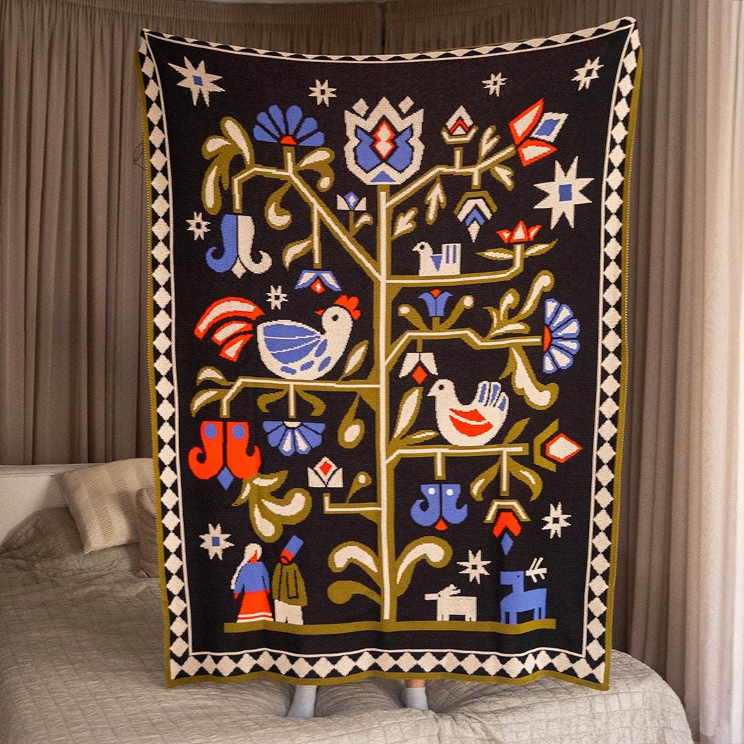 Tree of Life Boho Throw Hutsul Blanket Bedding Kilim | Ukrainian Folk ...