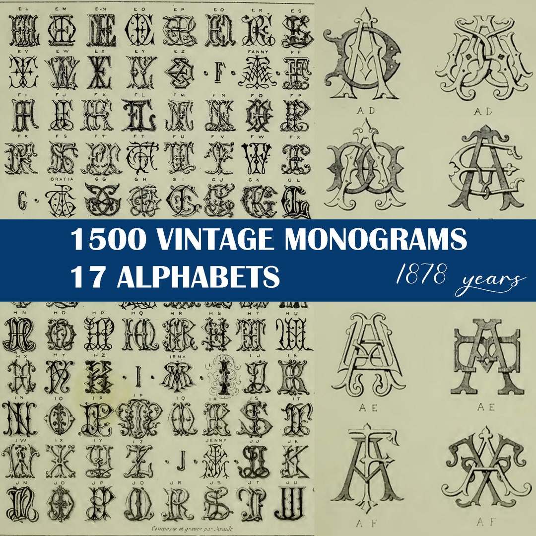 Monogram Vintage Alphabet Font Book Letters Pattern Hand Embroidery ...