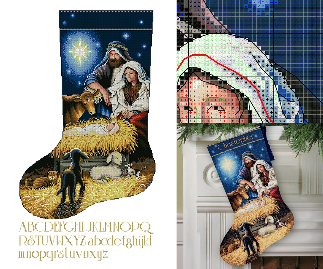 Holy Nativity Scene Christmas Stocking Cross Stitch Pattern Religious ...