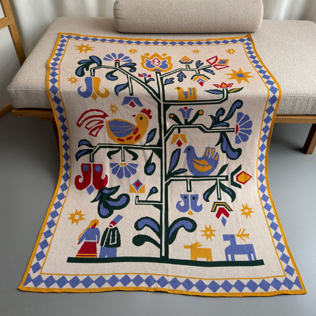 Ukrainian Boho Throw Hutsul Blanket Bedding Kilim Rug | Tree of Life ...