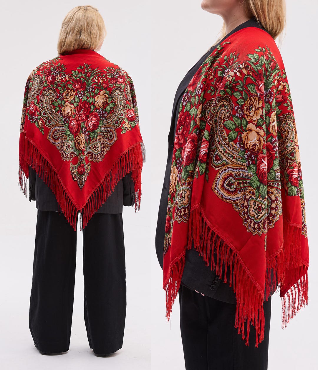 Ukrainian Shawl – Red Wool Hustka Babushka Scarf, Traditional Slavic ...