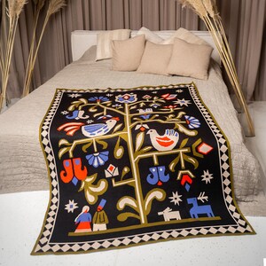 Tree of Life Boho Throw Hutsul Blanket Bedding Kilim | Ukrainian Folk ...