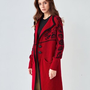 Ukrainian Boho Ethnic Wool Red Cardigan Sweater Coat Clothes Folk Art ...