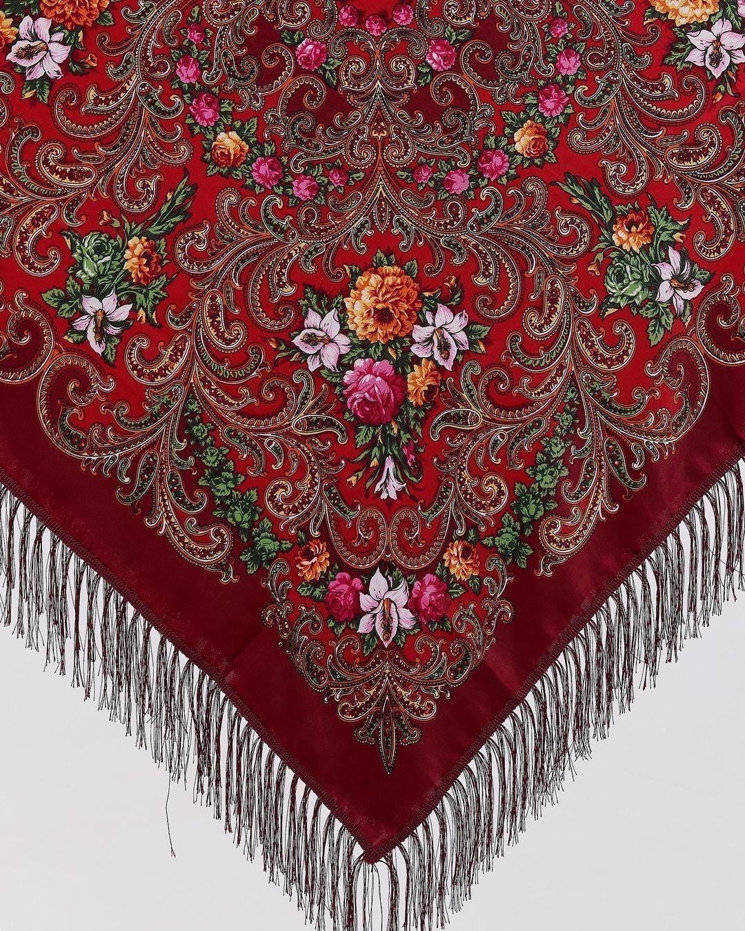 Ukrainian Vintage Shawl Babushka Scarf Folk Art Slavic Clothing Ethnic ...
