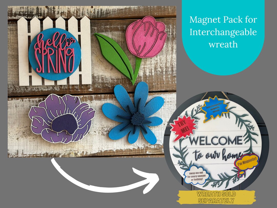 Interchangeable Wreath Spring Flowers Magnet 4 Pack Wreath Magnets ...