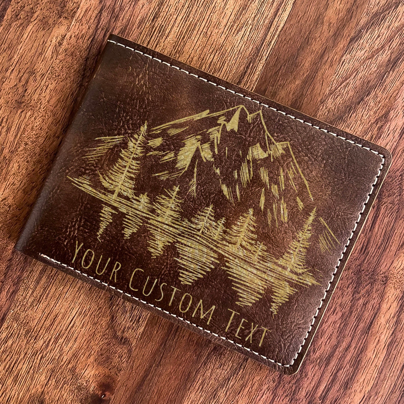 Laser Engraved Mountain Wallet: Personalized PU Leatherette Gift - Etsy