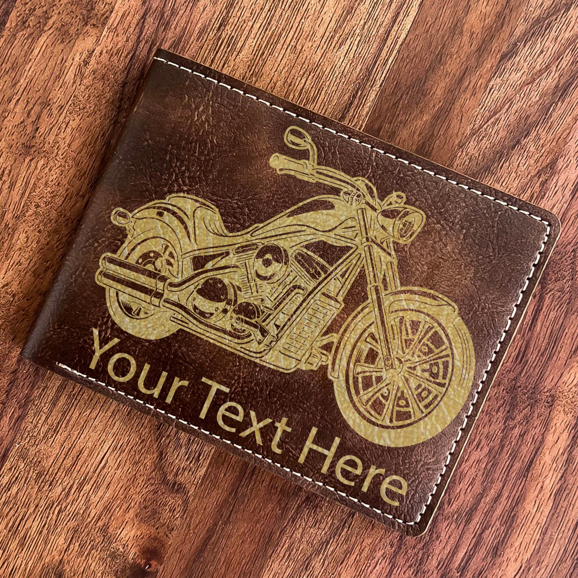 Personalized Motorcycle Wallet: Laser Engraved PU Leatherette Biker ...