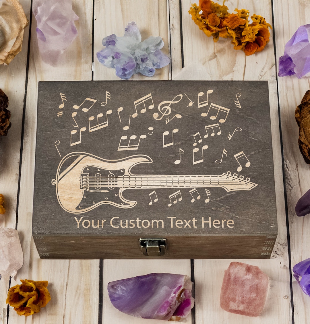 Custom Guitar Music Engraved Wooden Box - Personalized Text, Ideal Gift ...