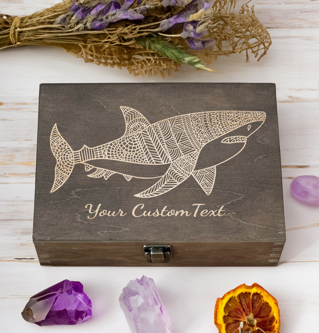 Custom Engraved Shark Wooden Box - Personalizable Text, Perfect ...