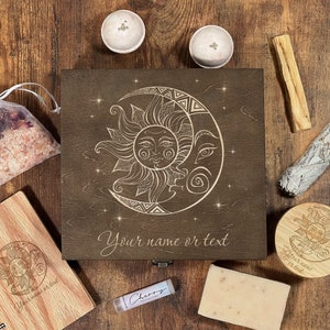 Sun and Moon Box, Wooden Box Personalized, Crescent Moon Box, Stash Box ...